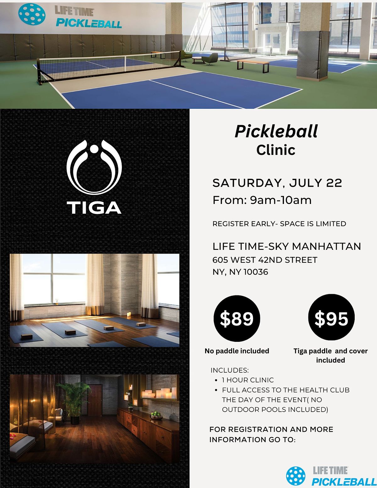 TIGA Pickleball Clinic, LifeTime-Sky Manhattan, New York, 22 July 2023