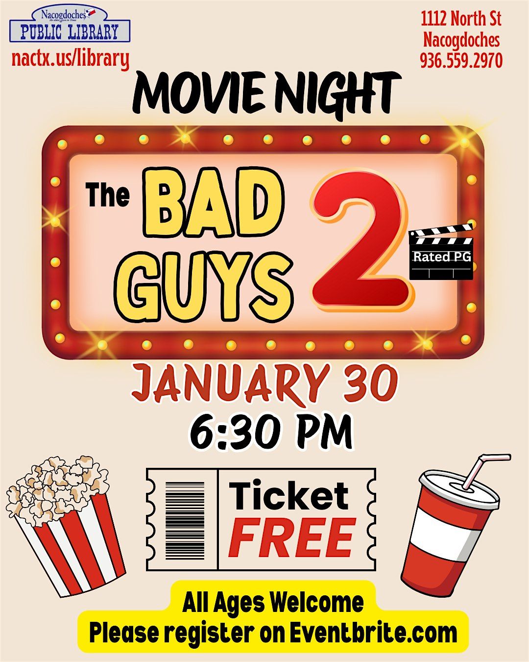 Movie Night: The Bad Guys 2 (Rated PG), Nacogdoches Public Library, 30 ...