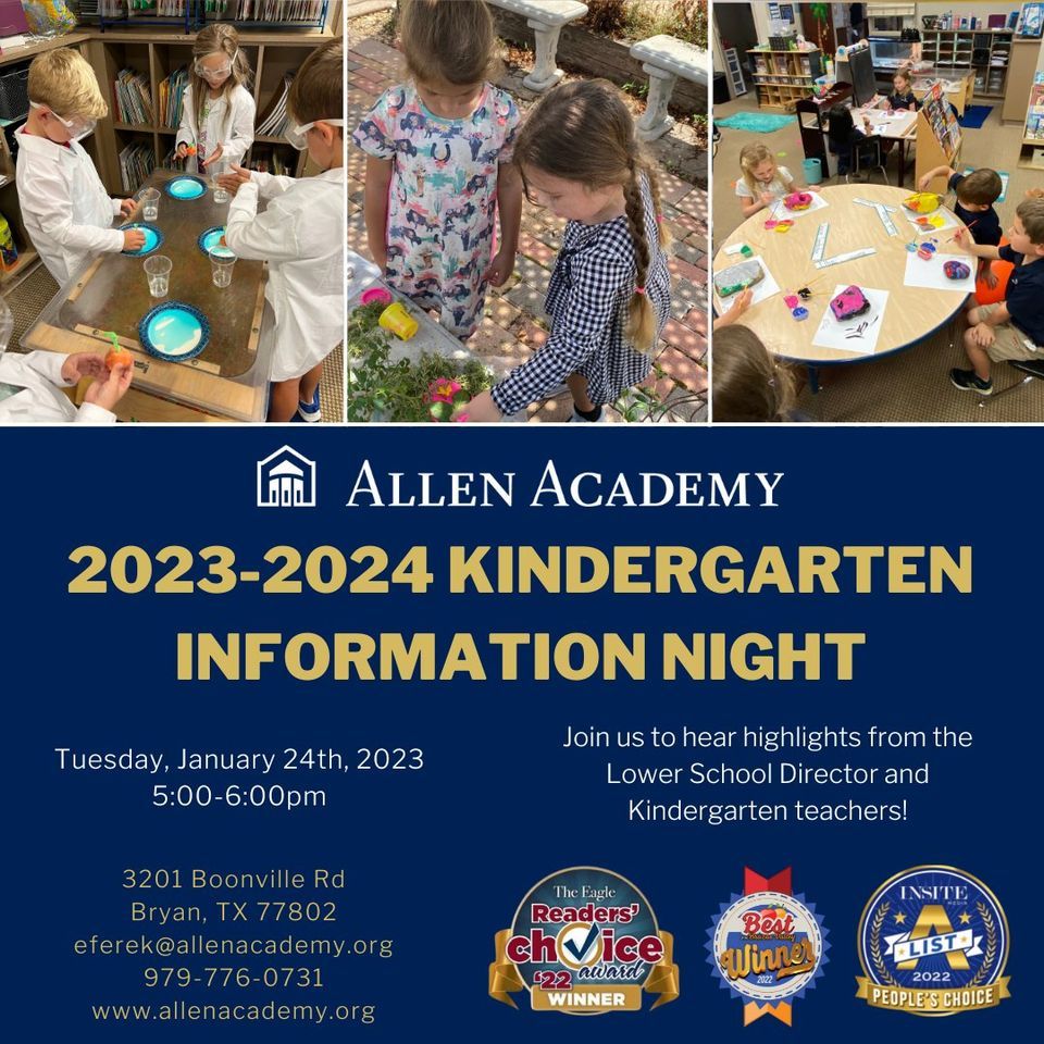 2023-2024 Kindergarten Information Night, Allen Academy, Bryan, 24 ...
