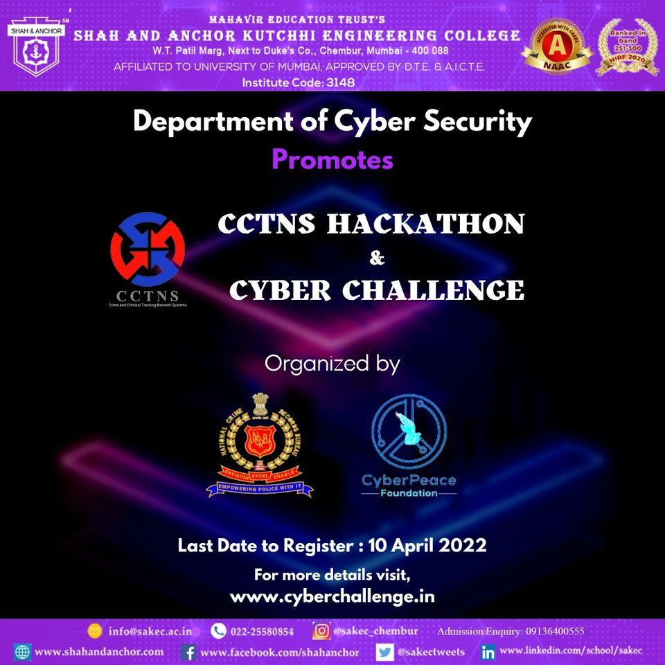 CCTNS HACKATHON & CYBER CHALLENGE 2022 (3rd Edition), online, 30 April 2022