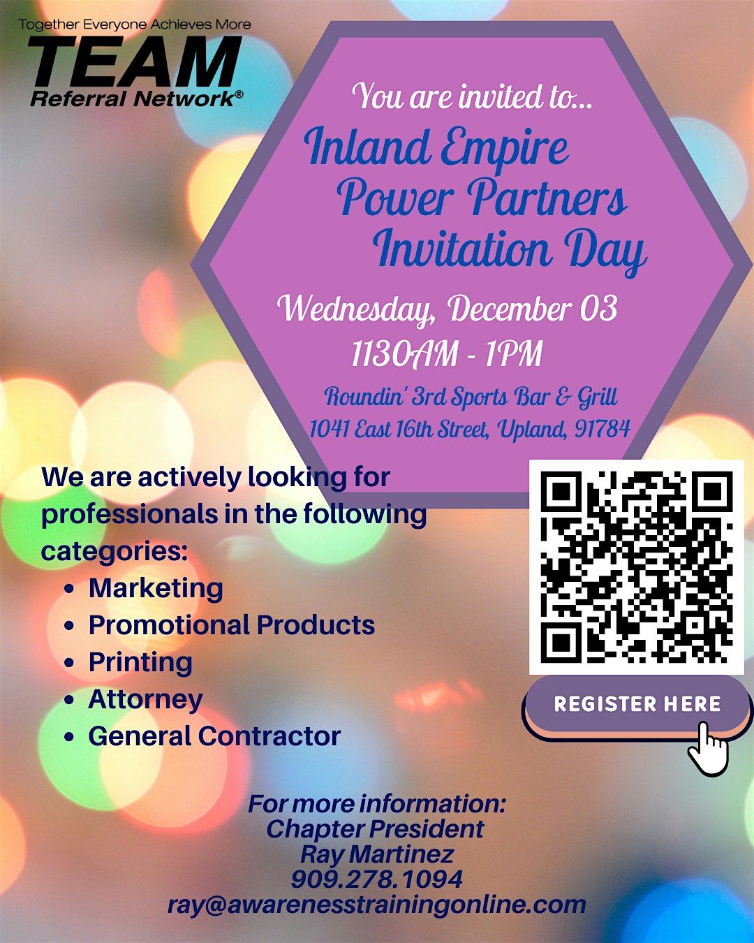 Inland Empire Power Partners – Invitation Day, Roundin 3rd Sports Bar & Grill, Upland, 3 ...