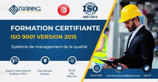 Formation ISO 9001 V2015, Cite Sahloul, Sousse, Sousse , 22 May to 23 May