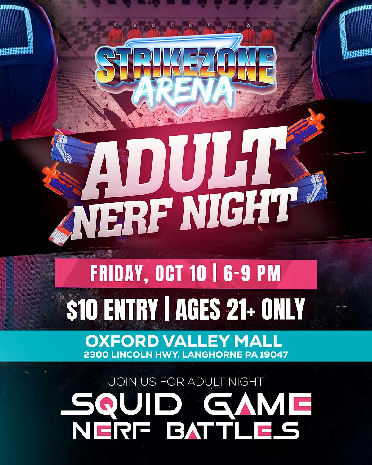 Strike Zone Arena Adult Nerf Night Squid Game Edition, Oxford Valley ...