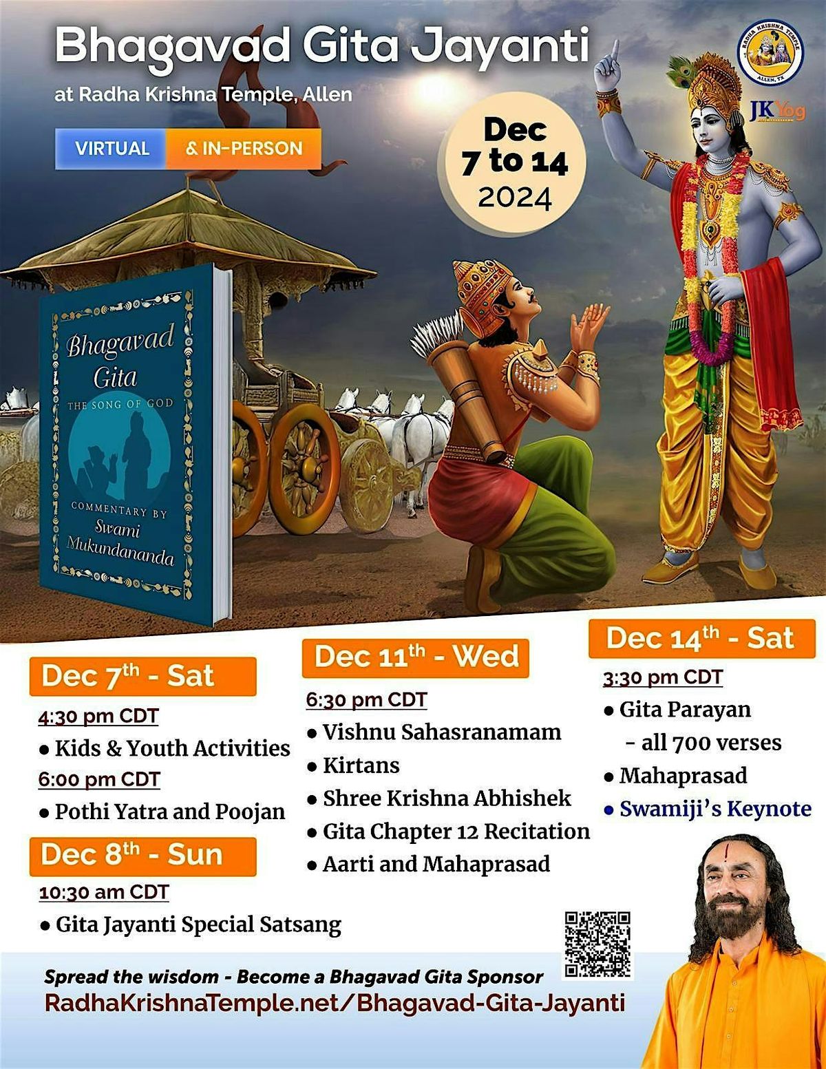 Celebrate Bhagavad Gita Jayanti 2024 at Radha Krishna Temple, Dallas, Radha Krishna Temple of ...