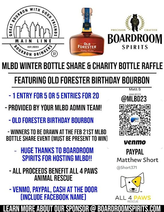 MLBD Winter Bottle Share & Charity Bottle Raffle Event, Boardroom ...