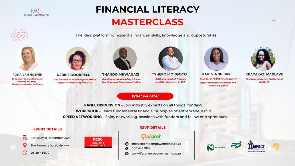Financial Literacy Masterclass, The Regency Apartment Hotel Menlyn, Centurion, 9 December to 10 ...