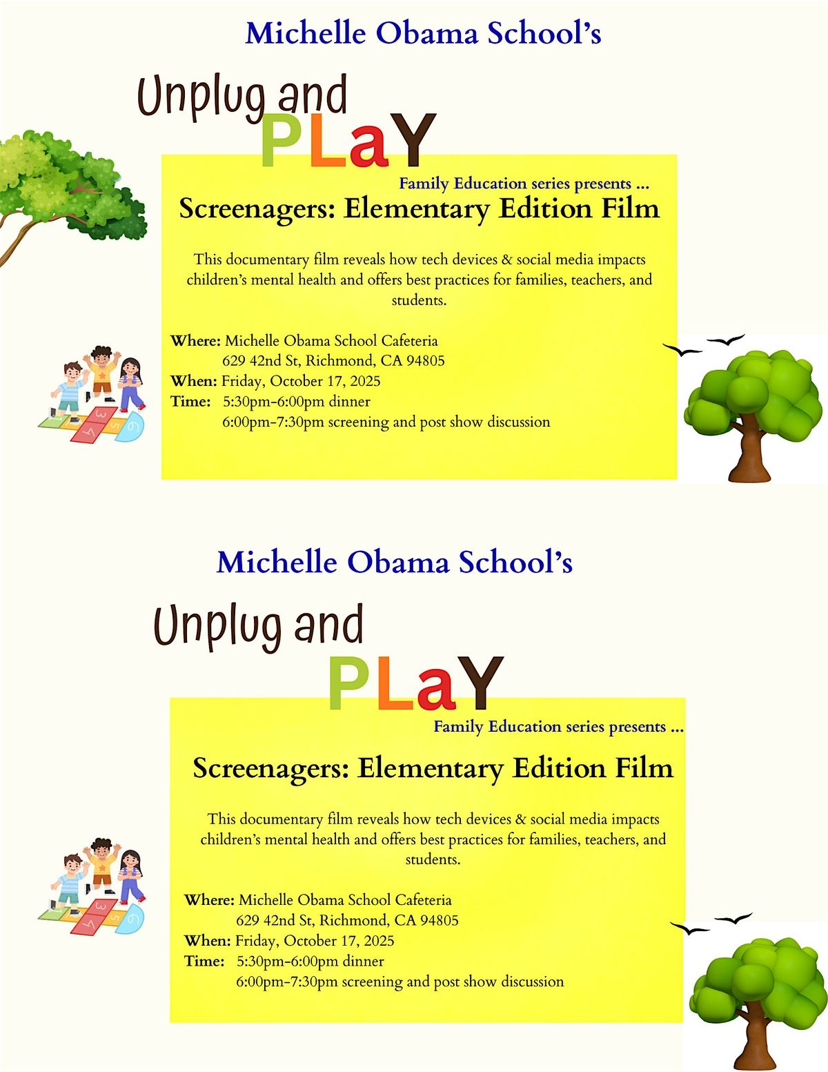 Screening of Screenagers: Elementary Edition, Michelle Obama School, Richmond, 17 October 2025