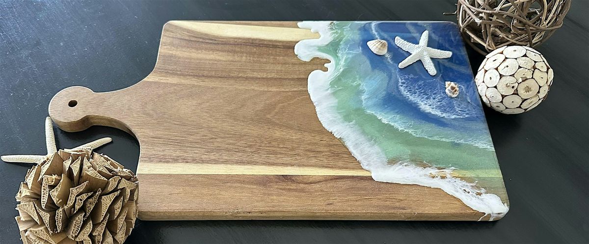 Resin and Mica Powder Beach Wave Acacia Wood Charcuterie Tray Art Sip ...