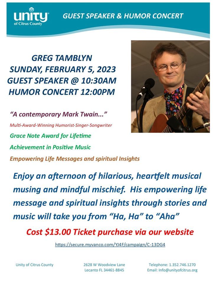 Greg Tamblyn Humor Concert, Unity of Citrus, Lecanto, 5 February 2023