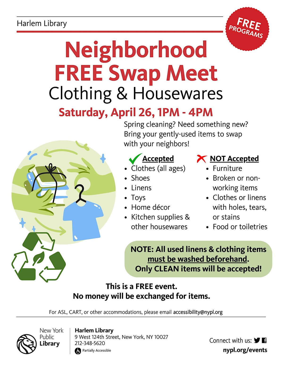 Neighborhood FREE Swap Meet: Spring Edition, Harlem Library, New York ...