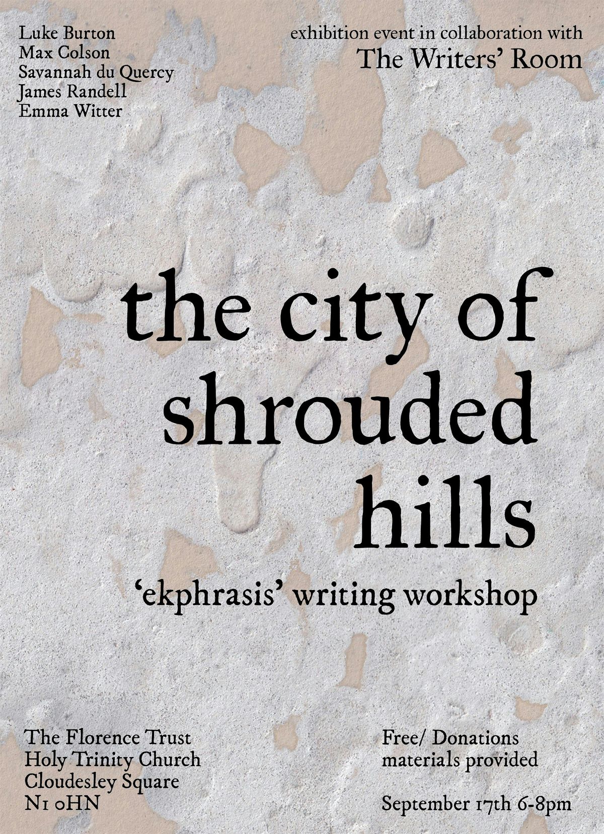 Ekphrasis Writing Workshop with The Writers Room, N1 0HN, London, 17 ...