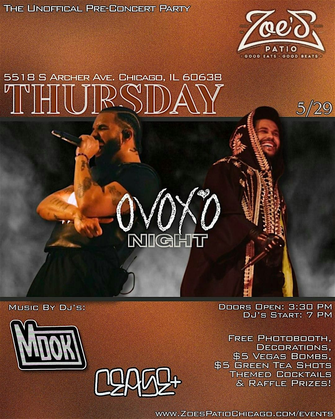 OVOXO Night - An Unofficial Pre-Concert Party, Zoe’s Patio, Chicago, 29 ...