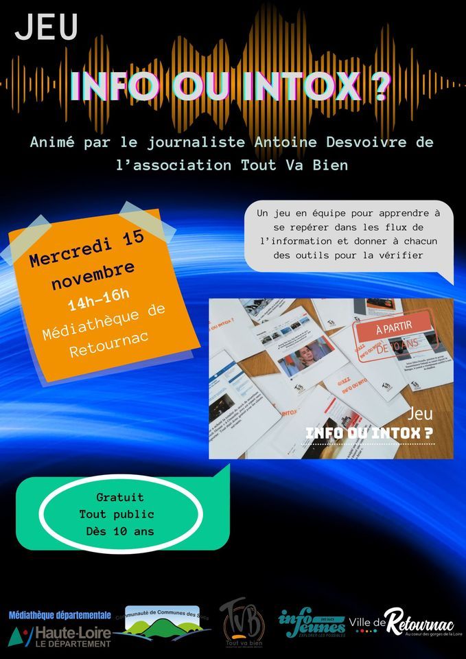 Jeu : INFO OU INTOX, Médiathèque municipale de Retournac, Châlons, 15 November 2023