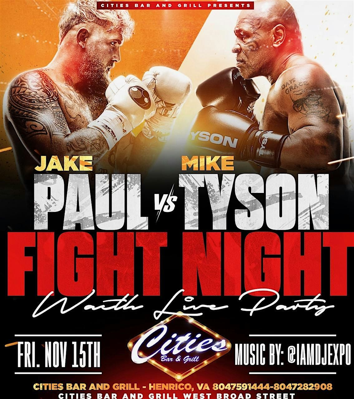 Jake Paul vs Mike Tyson Fight Night @Cities Bar & Grill !!, Cities Bar ...