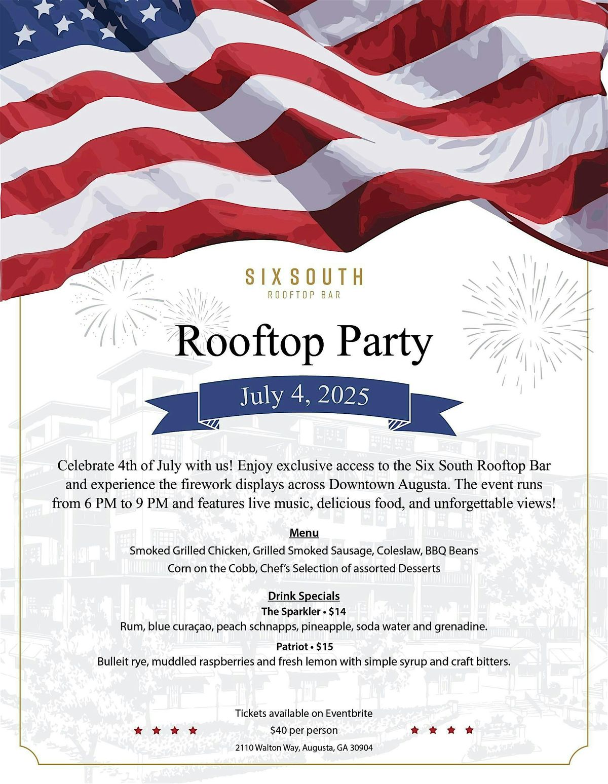 4th of July Rooftop Party, Six South Rooftop Bar, Augusta, 4 July 2025