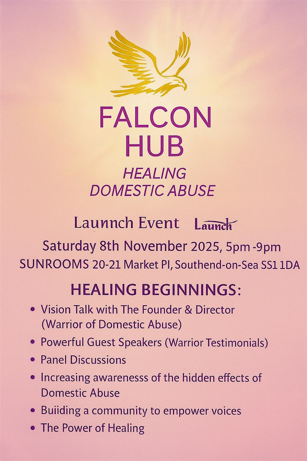 Falcon Hub - Healing Domestic Abuse EVENT - Where Hope Takes Flight, Sunrooms2, Southend-on-Sea ...