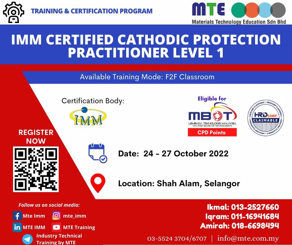 IMM CERTIFIED CATHODIC PROTECTION PRACTITIONER LEVEL 1 , SHAH ALAM, 24 ...