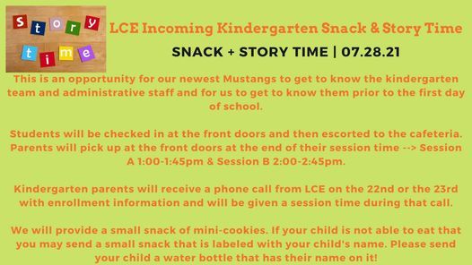 Incoming Kindergarten Snack & Story Time, Las Colinas Elementary School ...