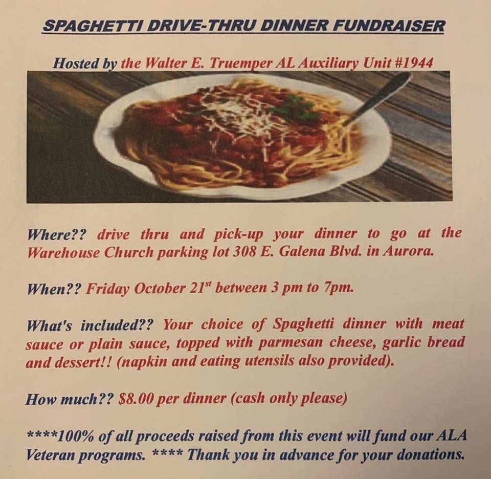 Spaghetti Drive-Thru Dinner Fundraiser, Warehouse Church, Aurora, 21 ...