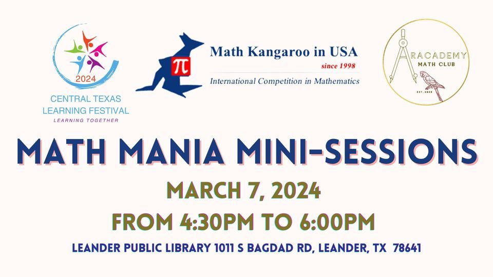 Math Mania Mini-Sessions, Leander Public Library, 7 March 2024