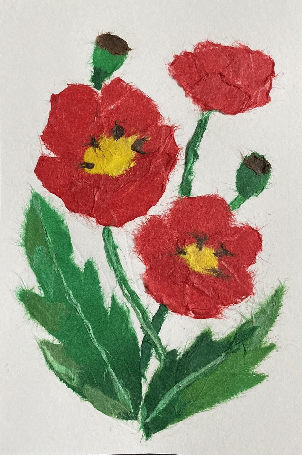 Poppies - Chigiri-e Japanese Collage Technique, Hummingbird Studio ...