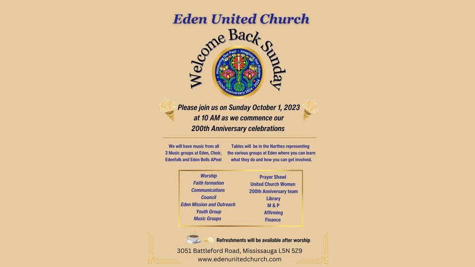 Welcome Back Sunday, Eden United Church, Mississauga, Ontario, 1 ...
