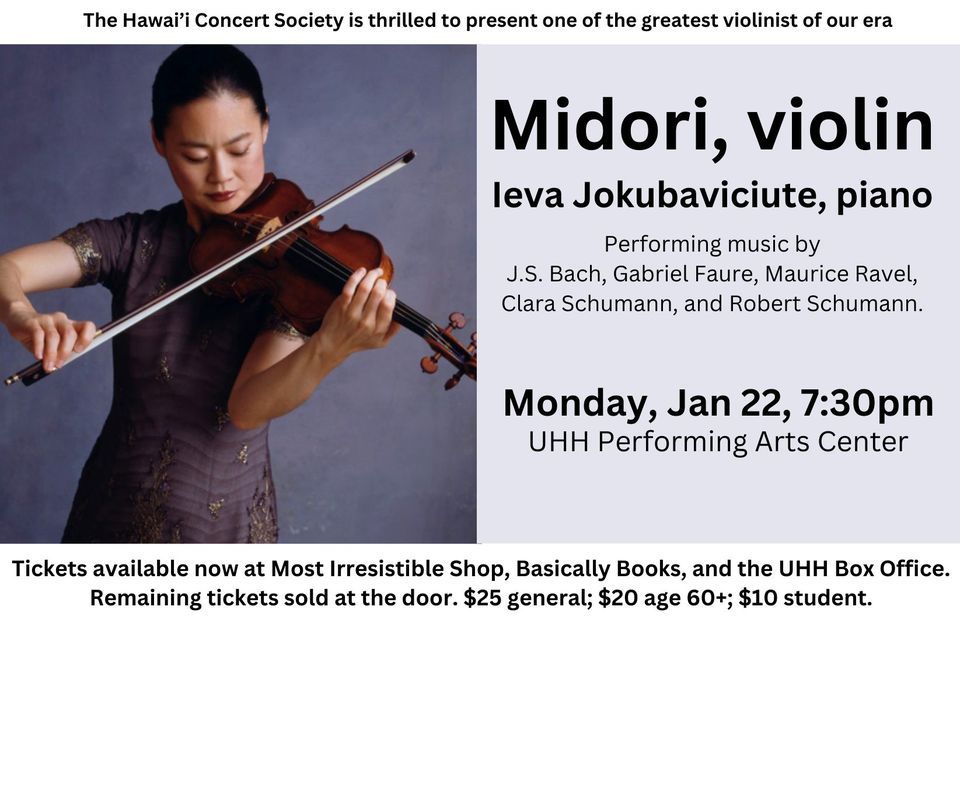 Midori, violin, UH Hilo Performing Arts Center, 22 January 2024