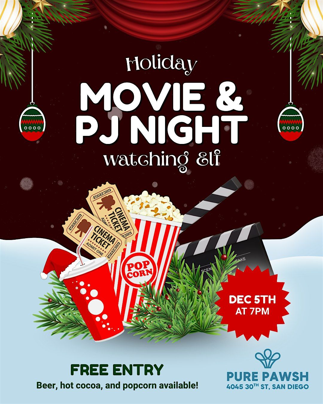 Holiday Movie & PJ Night: Watching Elf!, Pure Pawsh, San Diego, 5 ...