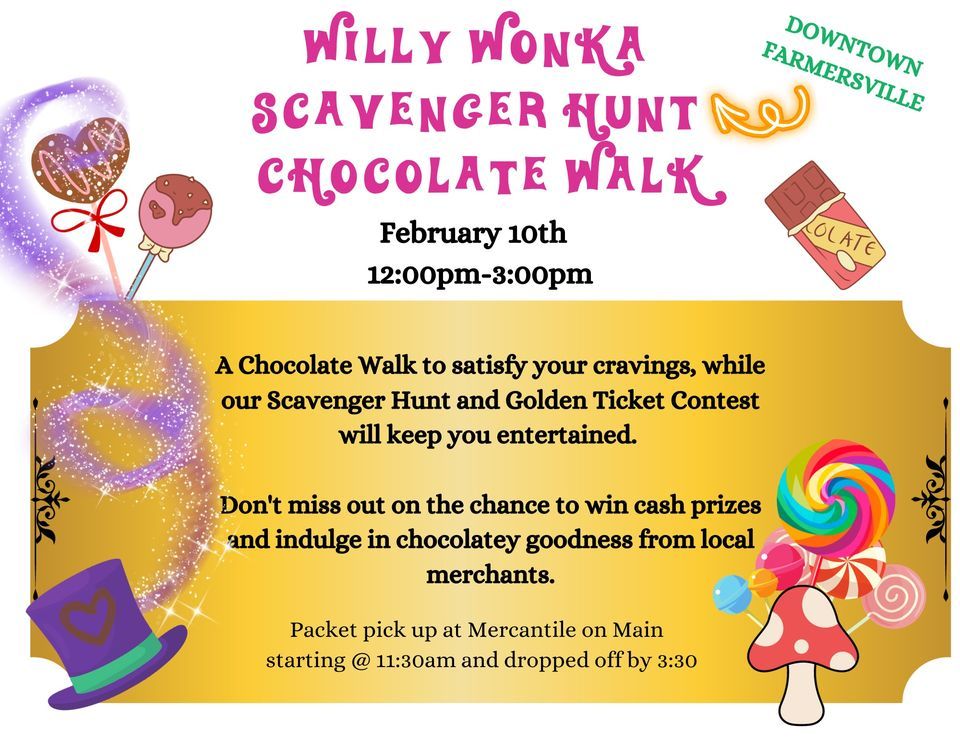 Willy Wonka Chocolate Walk & Scavenger Hunt w/ Golden Ticket Contest ...