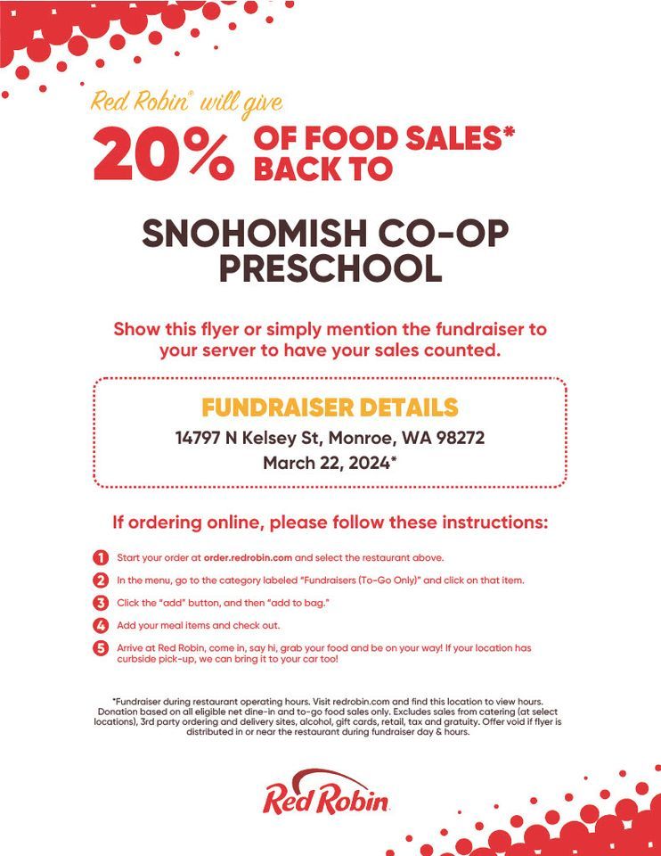 Reb Robin Fundraiser for Snohomish Cooperative Preschool, Red Robin ...